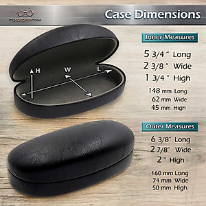 Black Hard sunglasses cases - Glasses Holder Clam Shell - Large eyeglass cases with pouch and cloth distressed Black (AS113 Black and Pouch)