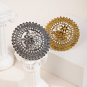 YERTTER Vintage Boho Gold Big Craving Women Rings Statement Rhinestone Big Roud Crystal Ring Adjustable Expandable Open Wrap Ring Stylish Indian Hand Accessories for Women Party Gift (style 2)