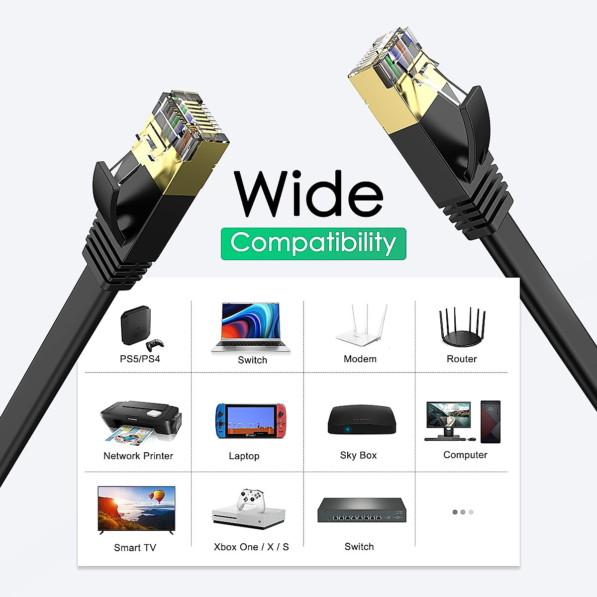 Cat 7 Ethernet Cable 25 ft, High Speed Long Flat LAN Cable RJ45 Connectors, Shielded Network Internet Cable Patch Cord, Cat 7 ethernet Cables for PC Laptop,Modem,Router,Black1