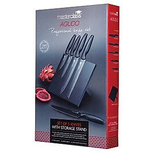 MasterClass Agudo 5-Piece Non-Stick Stainless Steel Knife Set and Magnetic Knife Block, Black