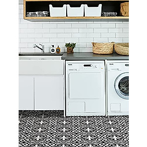 FloorPops FP3828 Parma Peel & Stick Floor Tiles, Black
