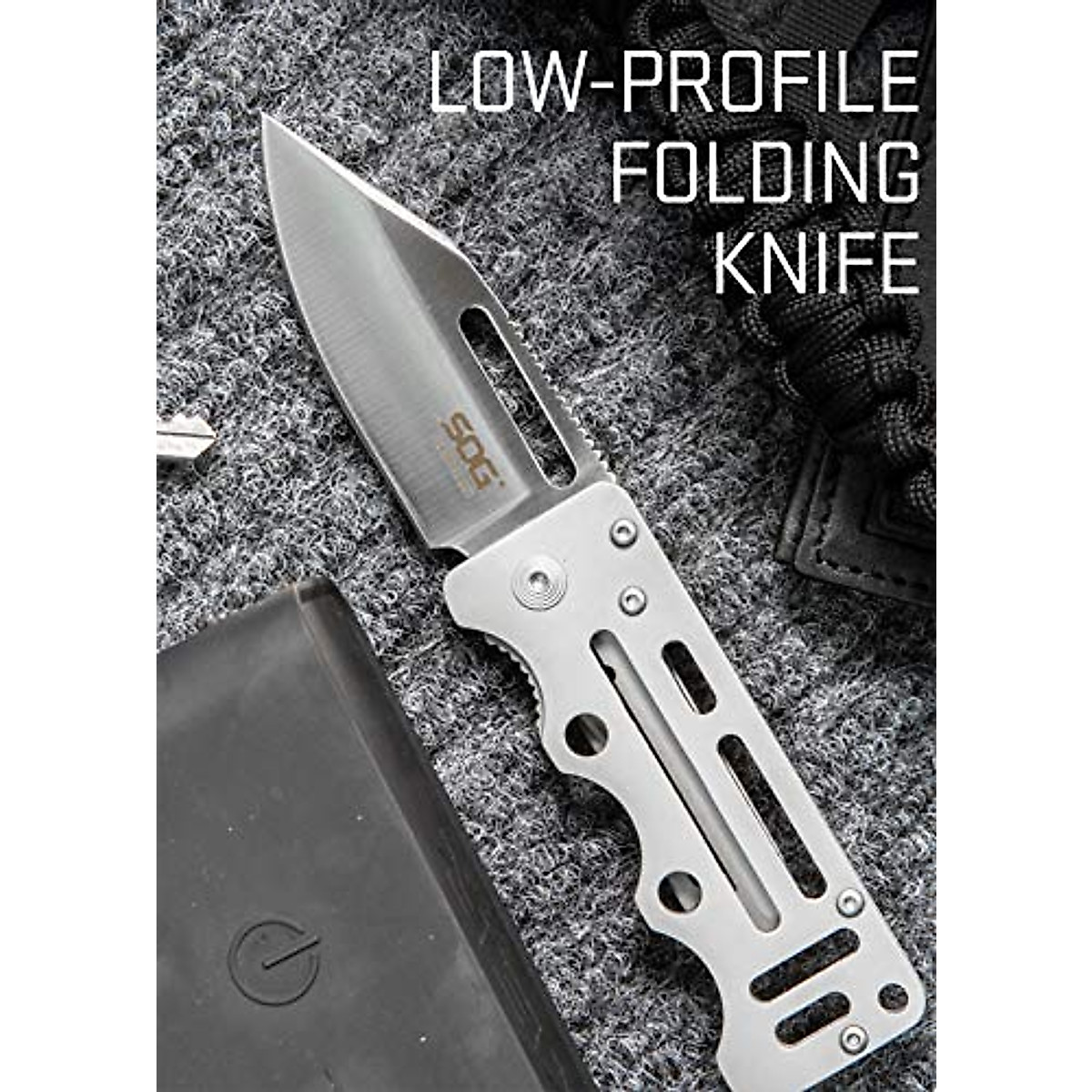 SOG Cash Card Money Clip Pocket Knife- 2.75 Inch Blade EDC Knife with Clip for Pocket, Money or Card Holder, Stainless Steel Handle with Built-In Lanyard Hole (EZ1-CP), Onesize, Satin Polished
