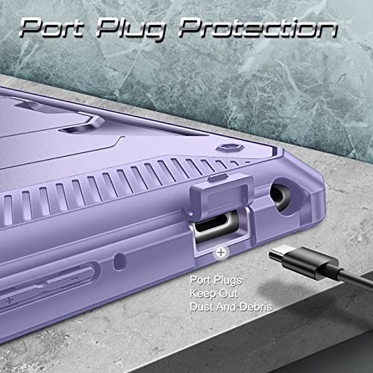 Fintie Shockproof Case for All-New Fire 7 Tablet (12th Generation, 2022 Release), [Tuatara] Rugged Unibody Hybrid Bumper Kickstand Cover with Built-in Screen Protector, Lilac Purple