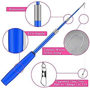 Qoosea Cat Feather Toys, 2PCS Retractable Cat Wand Toy and 13PCS Replacement Teaser with Bell Refills, Interactive Cat Wand for Kitten Cat Having Fun Playing