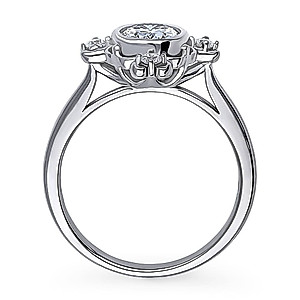 BERRICLE Sterling Silver Flower Cubic Zirconia CZ Art Deco Promise Ring for Women, Rhodium Plated Size 9