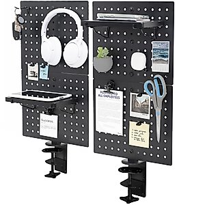 VIVO Steel Clamp-on Desk Pegboard, 24 x 20 inch Privacy Panel, Magnetic Peg Board, Office Accessory Organizer, Above or Below Desk Placement, Black, PP-DK24B