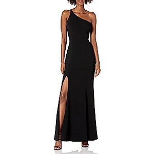 Dress the Population Women's Amy One Shoulder Crepe Gown with Slit Long Dress Dress, -black, m