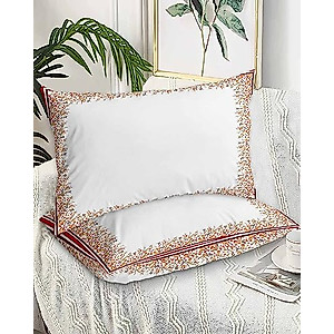 Edwiinsa Fall Leaves Pillow Covers King Standard Set of 2 Bed Pillow, Red Lace Farmhouse Rustic Maple Leaf Plush Soft Comfort for Hair/Skin Cooling Pillowcases with Envelop Closure 20''x36''