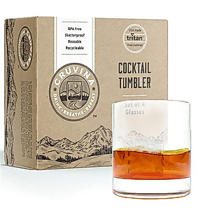 Unbreakable Cocktail Whiskey Glasses : Tritan Plastic Tumblers, Dishwasher Safe, Ideal for Bourbon, Scotch or Double Old Fashioned Rocks Glasses, BPA-free, 12 Ounce Cups Set of 4 by Cruvina