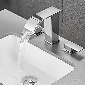 LOOPAN Widespread Bathroom Sink Faucet 3 Holes Two Handles 8 Inch Lavatory Vanity Sink Faucet Chrome, Waterfall Bathroom Sink Faucet with Pop Up Drain, cUPC Supply Lines