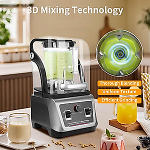 Hijolla Commercial Blender with Soundproof Shield, 70 Oz Quiet Professional Blenders, Heavy Duty Blender with Strong and Quiet Professional-Grade Power, Self-Cleaning, Quiet Sound Enclosure, 2200W