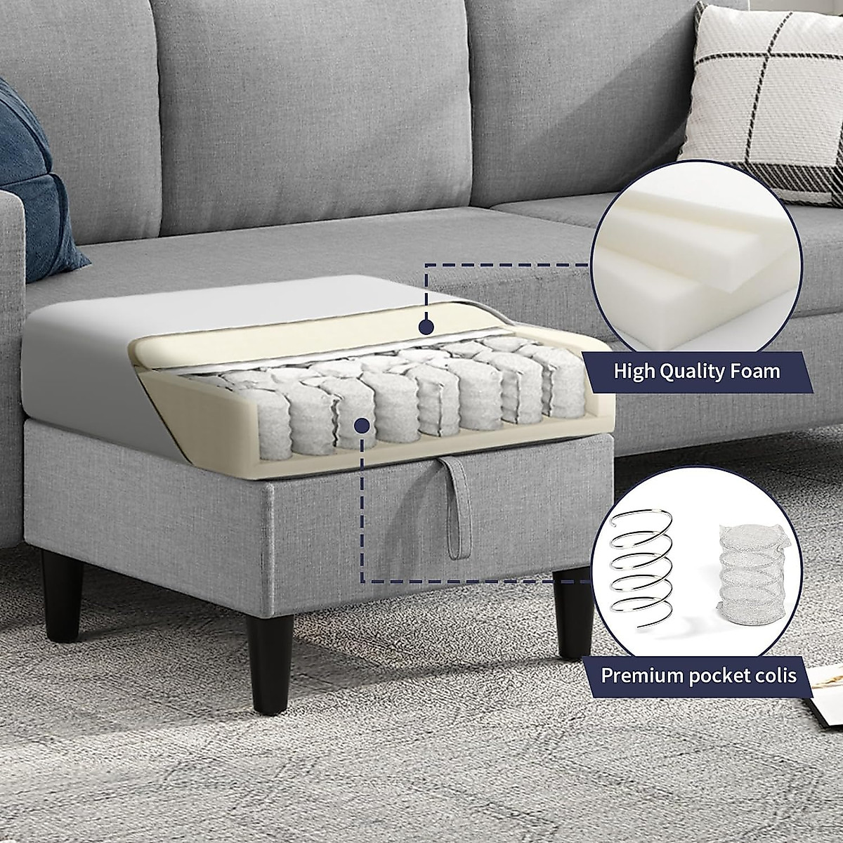 ijuicy Convertible Sectional Couch Sofas, Light Grey