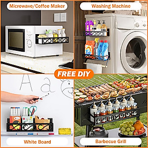 Bunoxea Spice Rack Magnetic for Refrigerator, 3 Pack Magnetic Spice Shelf, Moveable Fridge Organizer with 6 Hook Rack, Magnetic Fridge Organizer,Seasoning Organizer for Kitchen