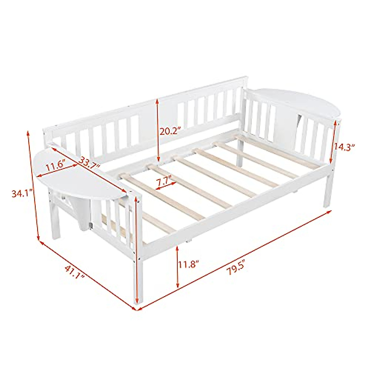 Woanke Twin Size Daybed, Wooden Daybed Frame with Wood Slat Support, Dual-use Sturdy Sofa Bed for Bedroom Living Room, White
