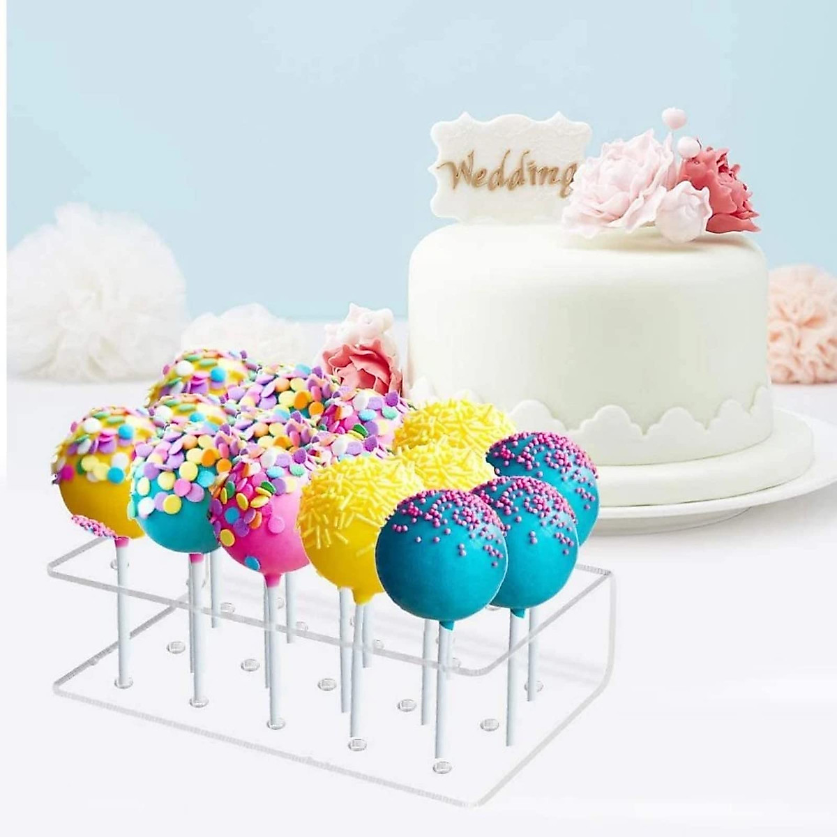 Cake Pop Holder, 15 Round Holes Transparent Acrylic Lollipop Holder, Lollipop Display Stand Decoration Supplies for Weddings Anniversaries Baby Showers Birthday Parties Halloween Candy Decor