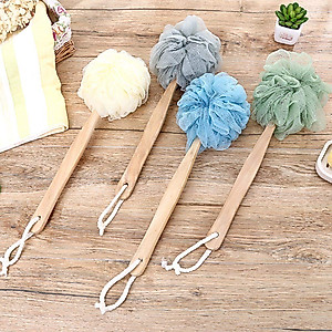 Arswin Loofah Back Scrubber for Shower,Wooden Handle Bath Sponge Lufa Shower Brush, Soft Nylon Mesh Back Cleaner Washer, Body Brush for Women&Kids Bathroom Shower Accessories (Blue)