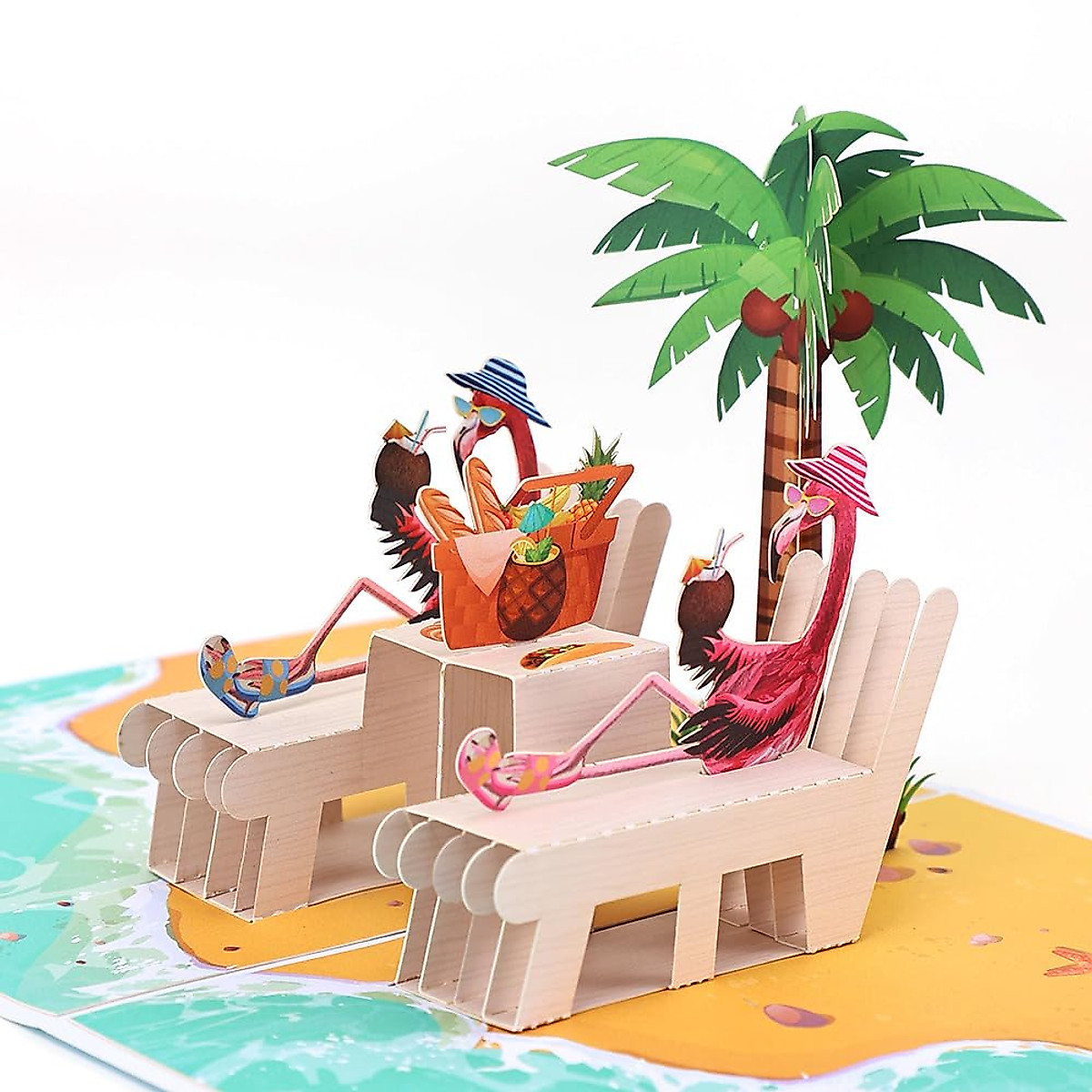 HEARTPOP 3D Flamingo on Beach Vacation Pop Up Card, Handmade 3D Greeting Card For All Occasion, Birthday, Anniversary, Thank You, Thinking of You, Retirement Gift, Valentine's Day | With Message Note