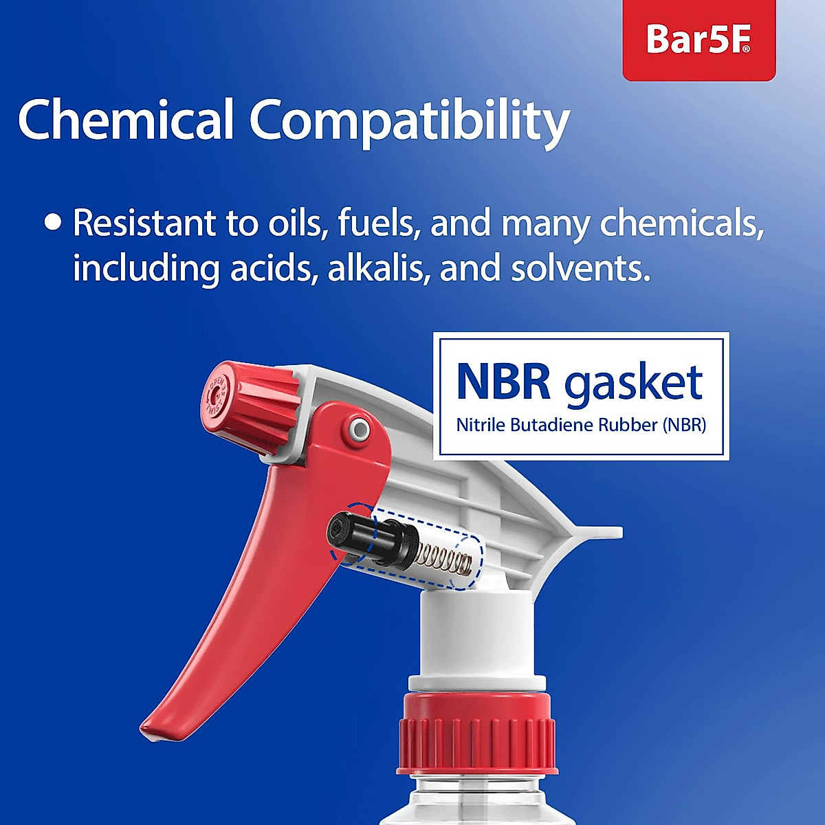Bar5F Set of 2 Premium 24 oz Spray Bottles, NBR Gasket - Superior Hydrocarbon Resistance - Ideal for Auto Detailing & Industrial Cleaning