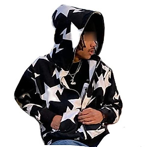 Vintage Star Print Hoodies Women Harajuku Punk Gothic Loose Hooded Sweatshirts Men Hip Hop Long Sleeve Zipper Jacket Y2K Clothes for Unisex