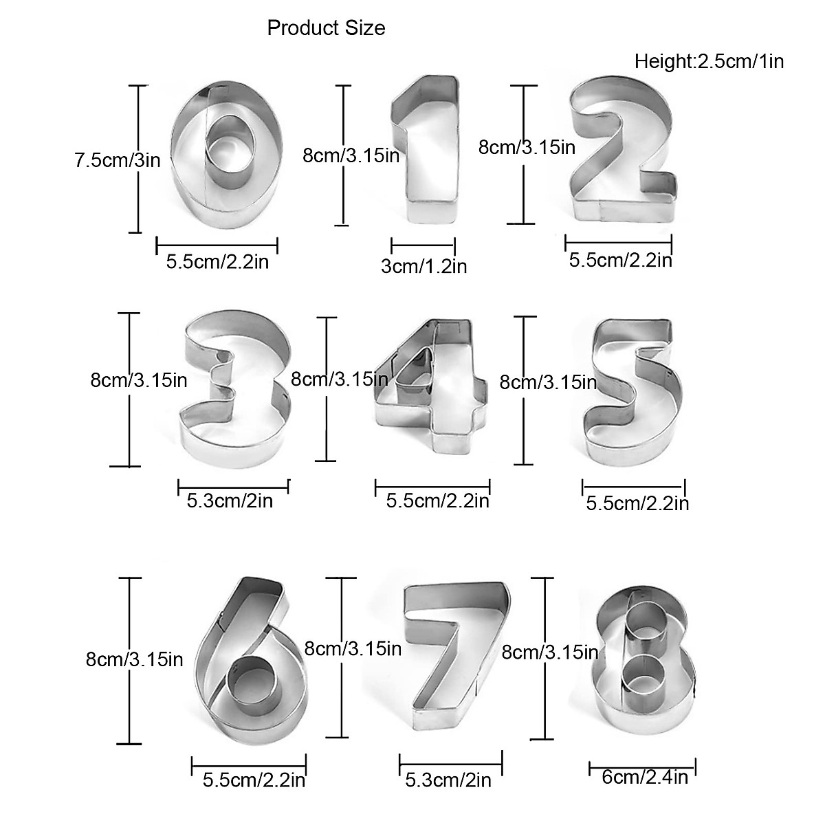 Xoutuo 9 Pieces 3 inch Large Number Cookie Biscuit Cutters 9 Piece Set, Stainless Steel Numbers Cutter Kitchen Baking Tool for Spelling the Numbers Birthday or Anniversary