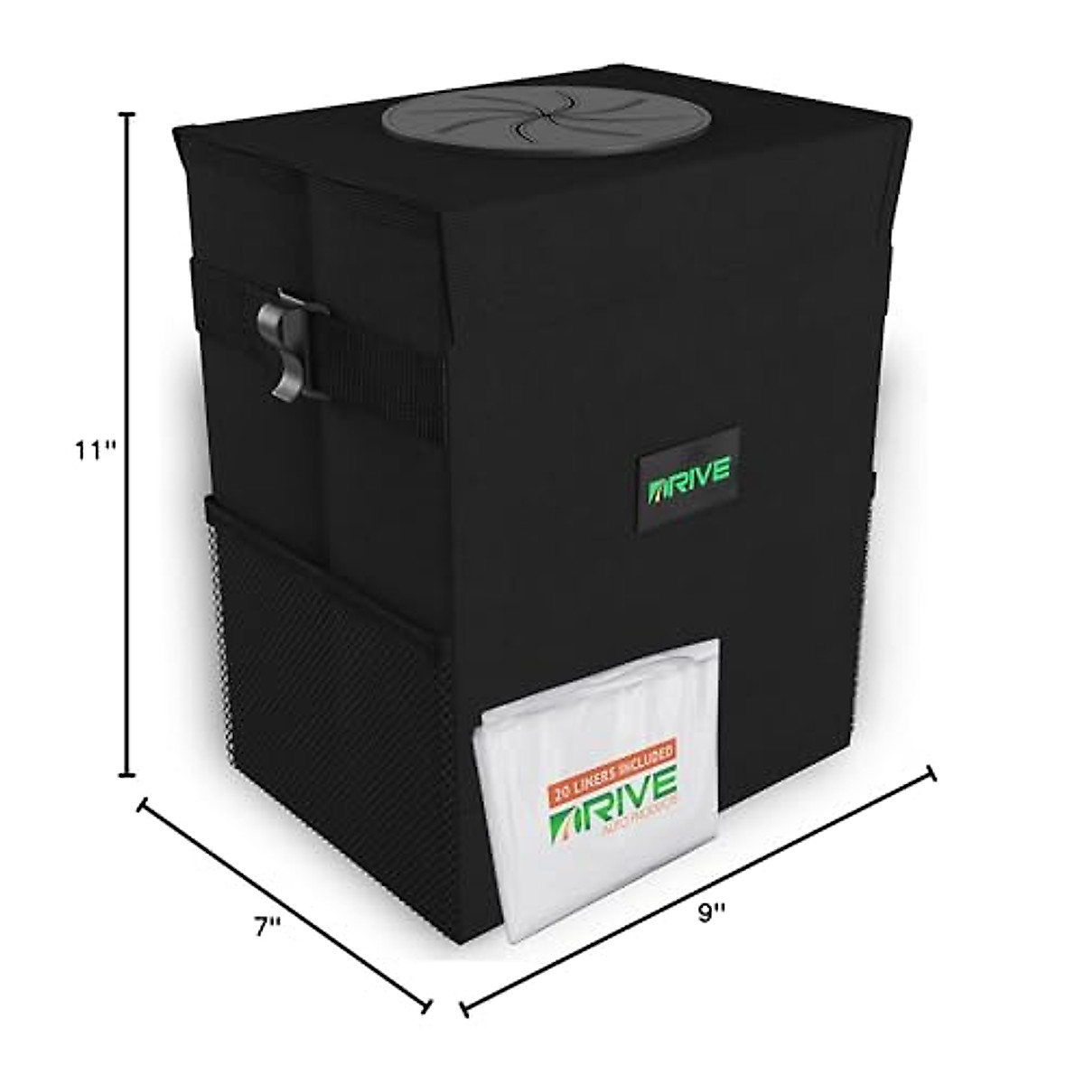 Drive Auto Car Trash Can - Collapsible, Leakproof Garbage Bin with 20 Trash Bags and Adjustable Strap - Car & Truck Accessories for Men and Women - Black, Large