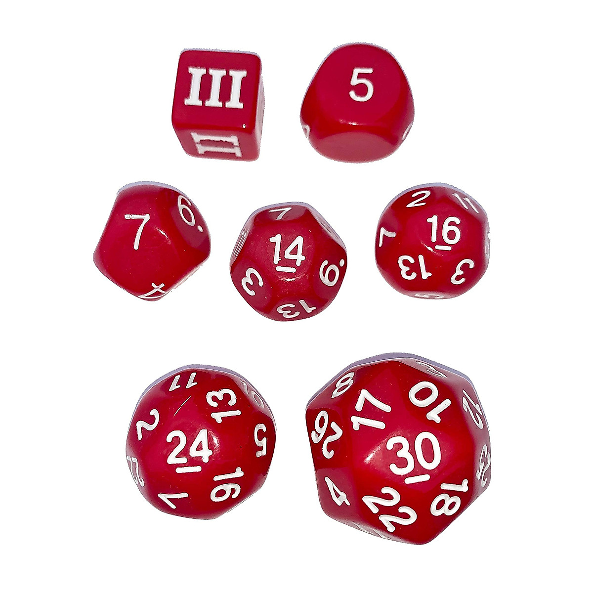 DCC Special 7 - Red - Set of 7 Rare and Unusual RPG dice Approved for use with Dungeon Crawl Classics (Factory Seconds)