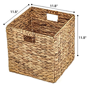 12" Foldable Hyacinth Storage Basket with Iron Wire Frame and Removable Liner By Trademark Innovations (Set of 4)