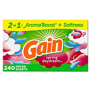 Gain Dryer Sheets, 240 Count, Original Scent Laundry Fabric Softener Sheets with 2-in-1 AromaBoost Plus Softness