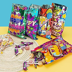 40PCS Happy Birthday Party Favor Gift Bags, Birthday Goodie Bags with Handles, Colorful Plastic Party Favor Wrapping Bag for Kids Birthday Party, Candy, Gift, Present, Parties, Princess, Girls, Boys, Adult