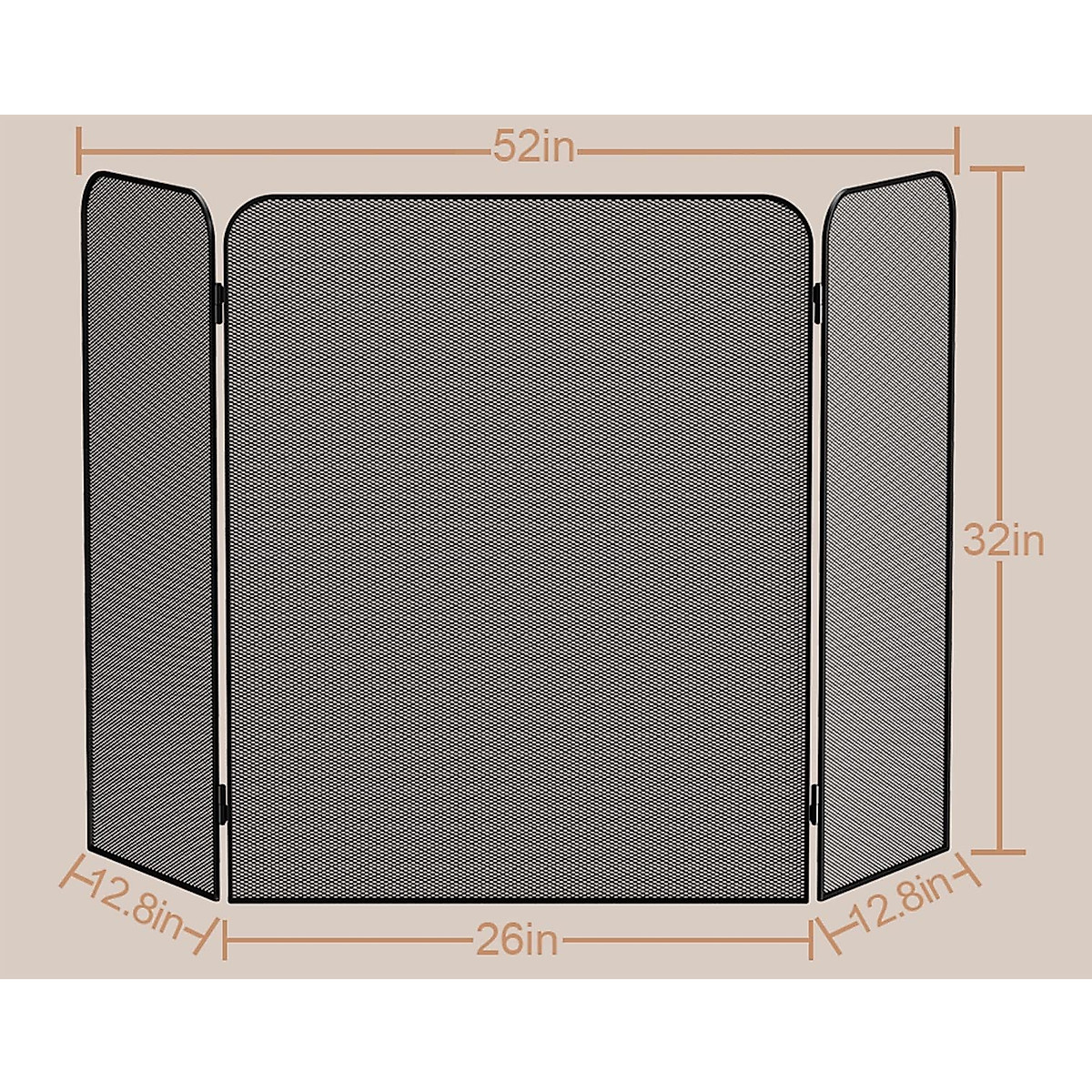 Fire Beauty 3-Panel Metal Fireplace Screen for Fireplace Fire Spark Guard Grate for Living Room Home Decor (32" x 52")