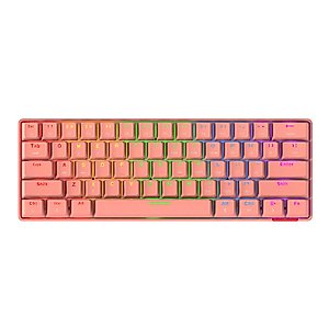 EPOMAKER Ajazz STK61 61 Keys Bluetooth 5.0 Wired/Wireless Mechanical Keyboard with 12 Backlits, Type C Cable, Compatible with Win/Android/MacOS/iOS for Game/Office (Mechanical Red Switch, Pink)
