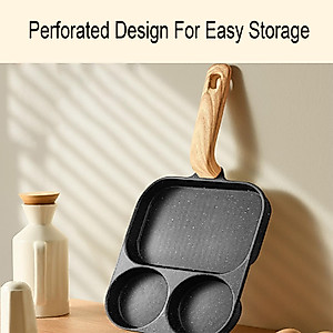 JUSTUP Nonstick Egg Frying Pan, 3-in-1 Nonstick Pan Divided Grill Frying Pan, Heat Resistant Handle 3 Section Skillet Mini Pancake Pan, Cooking Pan for Breakfast, Egg, Bacon and Burgers (Black)