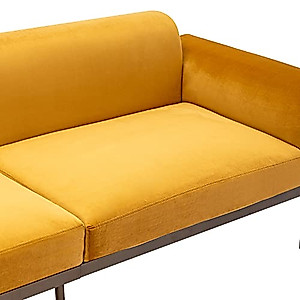 Polibi Modern Velvet Sofa with Metal Legs and 2 Pillows, Upholstered Sofa Couch for Living Room, Bedroom, Up to 3 Person Capacity, Mustard