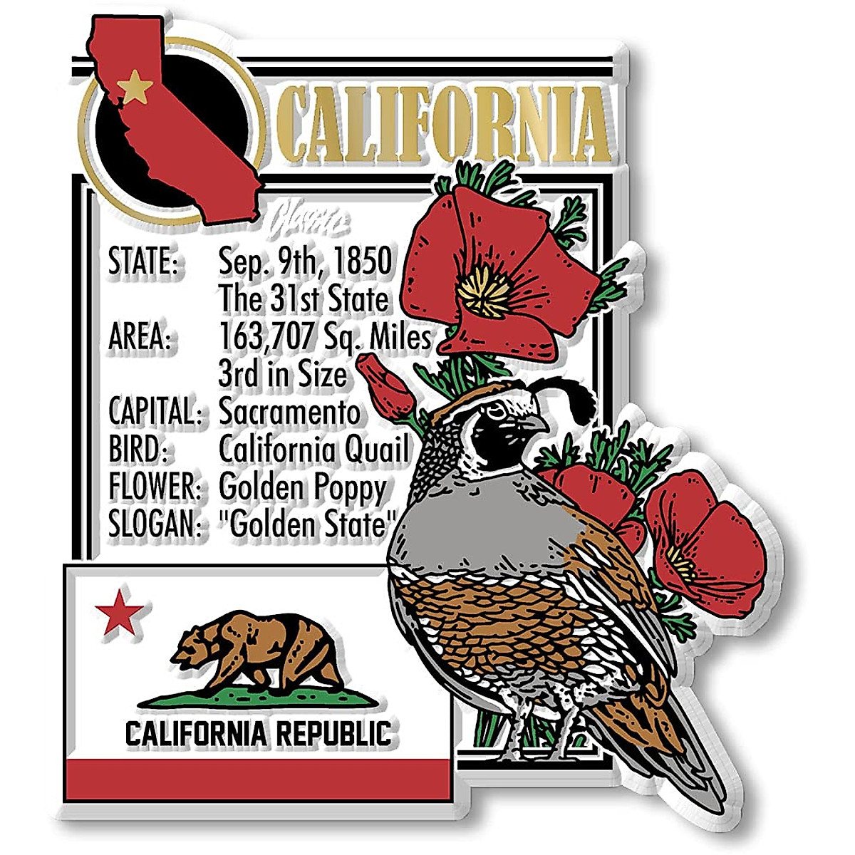 California Six-Piece State Magnet Set by Classic Magnets, Includes 6 Unique Designs, Collectible Souvenirs Made in The USA