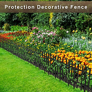 Decorative Garden Fence 20 Pack Animal Barrier Fencing with 6 Green Leaves 20.8 ft (L) x 22.2 in (H) Bamboo Fences Garden Edging Border for Small Dog Rabbit Yard Patio, Black