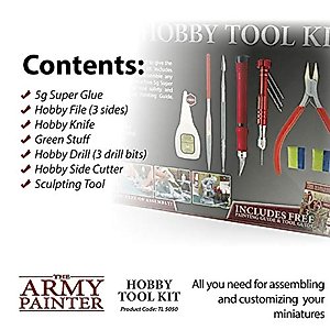 The Army Painter Hobby Tool Kit - 7-Piece Plastic Model Kit Tools for Miniatures with Green Stuff & Model Glue - Beginners Model Building Kits, Model Kit Accessories, Model Tool Kit for Plastic Models