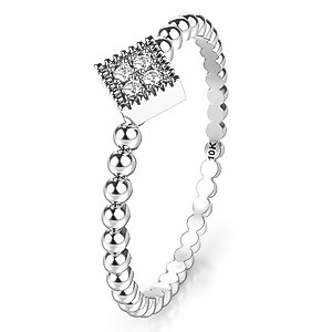 Kobelle Sz 4.5 Solid 10K White Gold Diamond Bead Style Square Cluster Wedding Engagement Ring