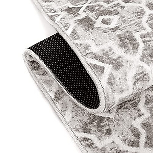 Wonnitar Moroccan Washable Area Rug - Small 2x3 Grey Distressed Entryway Rug Non-Slip Doormat Modern Geometric Trellis Throw Rug Faux Wool Floor Carpet for Bathroom Laundry Room Indoor Office