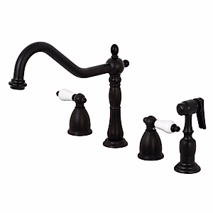 Kingston Brass KB1790PLBS Heritage Widespread Kitchen Faucet with Brass Sprayer, Matte Black