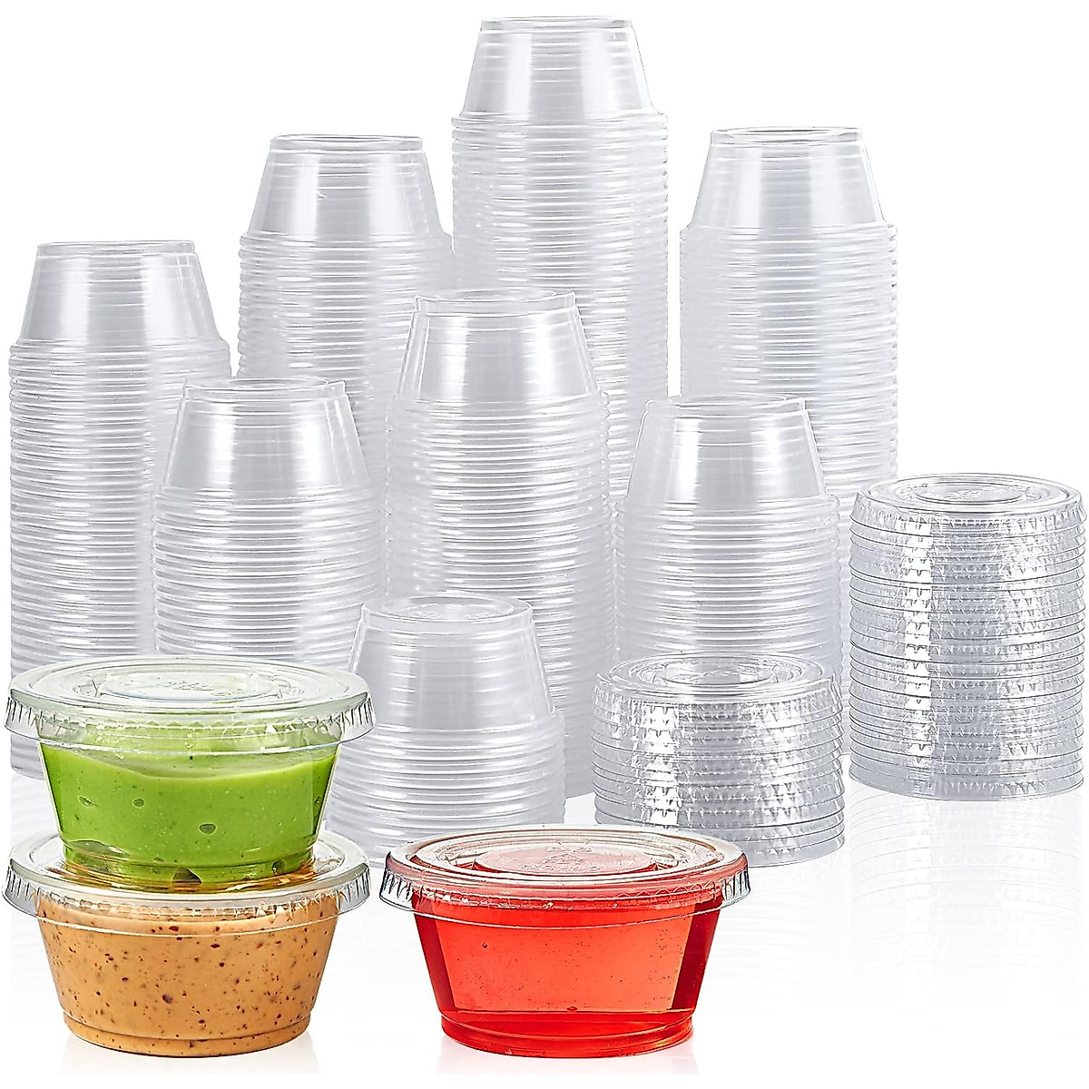 500 Sets - 2oz ] Jello Shot Cups Plastic Portion Cups with Lids, Small Condiment Containers Disposable Dipping Sauce Cups for Salad Dressing, Clear Souffle Cups for Souffle, Food Samples, Lunch, Par