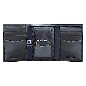 Nautica Men's Pop Color Trifold Leather Wallet with 6 slots, RFID Protection, Black/Grey
