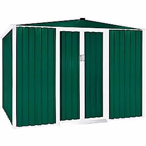 Skiway 6' x 8' Outdoor Garden Storage Shed with Sliding Door, Perfect to Store Patio Furniture, Garden Tools, Bike Accessories, Beach Chairs, Weather Resistance, Green