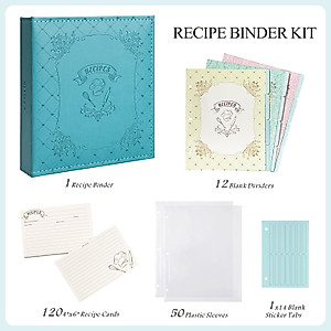 COFICE Recipe Binder Book to Write in Your Own Recipes with Plastic Sleeves, Blank Family Recipe Cards Organizer Kit (Blue)
