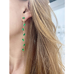 Concept8 colored long drop earrings with 925 silver post made in korea (Emerald)