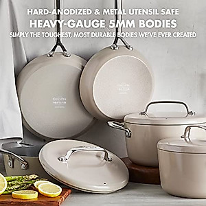 GreenPan GP5 Hard Anodized Healthy Ceramic Nonstick 14 Piece Cookware Pots and Pans Set,Heavy Gauge Scratch Resistant,Stay-Flat Surface, Induction, Mirror Finish Handle,Oven Safe,PFAS-Free,Taupe