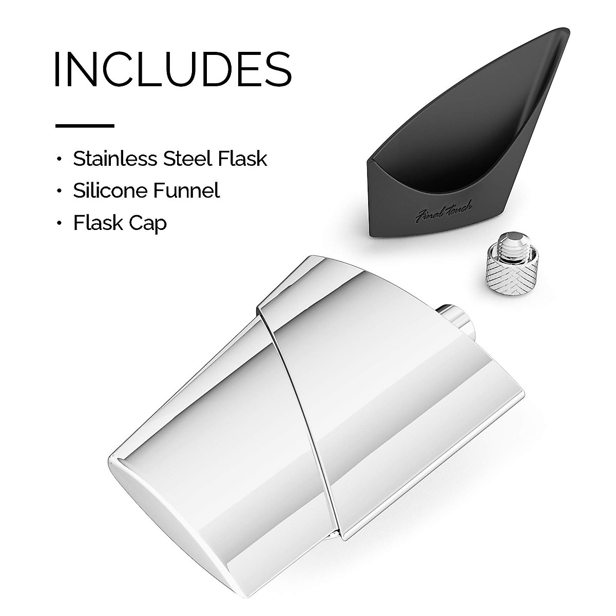 Final Touch Aero Flask Travel Liquor Container - 3.4 oz 100ml Carry-On Flask with Built-in Funnel - Aerodynamic Design Inspired by Airplane Wings - Stainless Steel - Comfortable for Pocket (FTA1820)