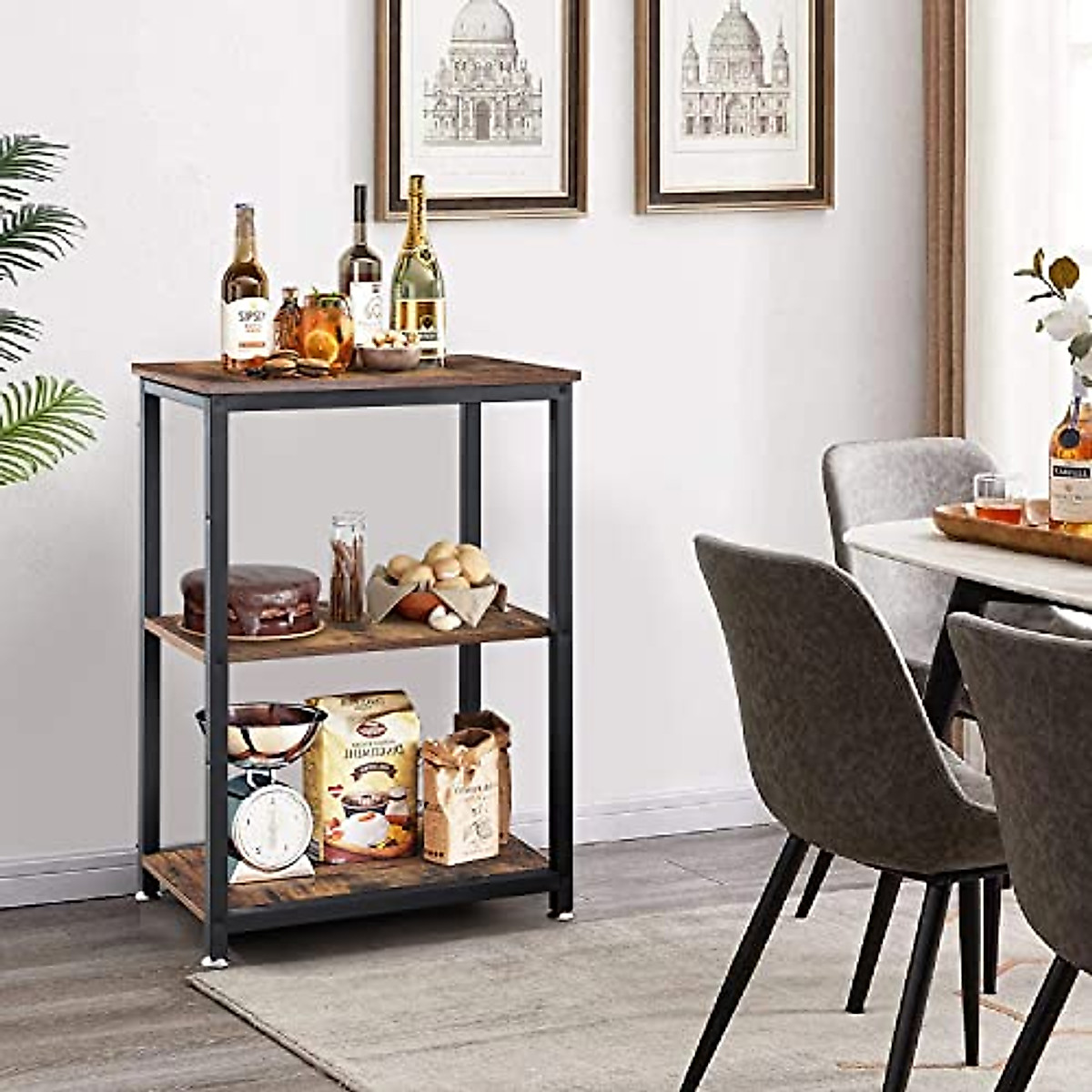 VECELO Tall End Side Tables Set of 2, 30" Height Nightstand with 3-Tier Storage Shelf for Living Room Bedroom Office Hallway Study, 2, Dark Brown/2pcs