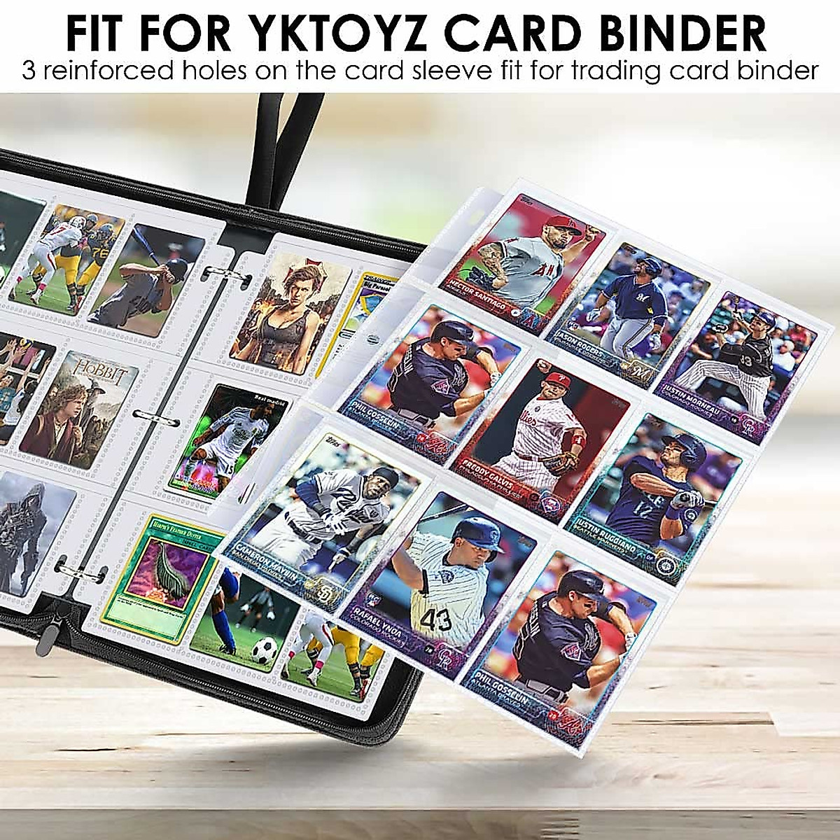 450 Pockets Trading Card Sleeve Pages, Double-Sided Baseball Card Binder Sheet Protector for 3 Ring Binder, Baseball Card Sleeves for Sports, Game, MTG YuGiOh, Standard Cards Business Cards(Clear)