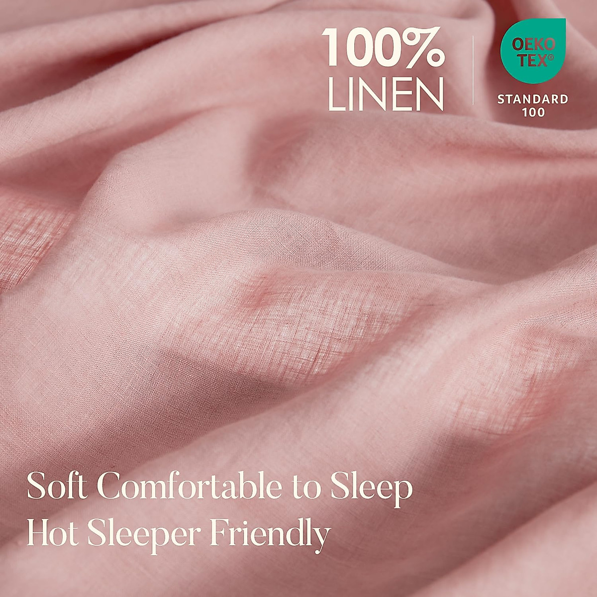 DAPU Pure Linen Sheets Set, 100% French Linen from Normandy, Breathable and Durable for Hot Sleepers, 4 Pcs Set - 1 Flat Sheet, 1 Fitted Sheet, 2 Pillowcases (Pink Clay, King)