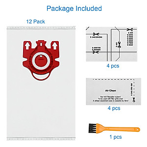 12 Pack FJM Vacuum Bags Compatible with Miele FJM Bags AirClean 3D Efficiency Vacuum Cleaner, Include 4 Pair Pre-Motor and Post-Motor Filters